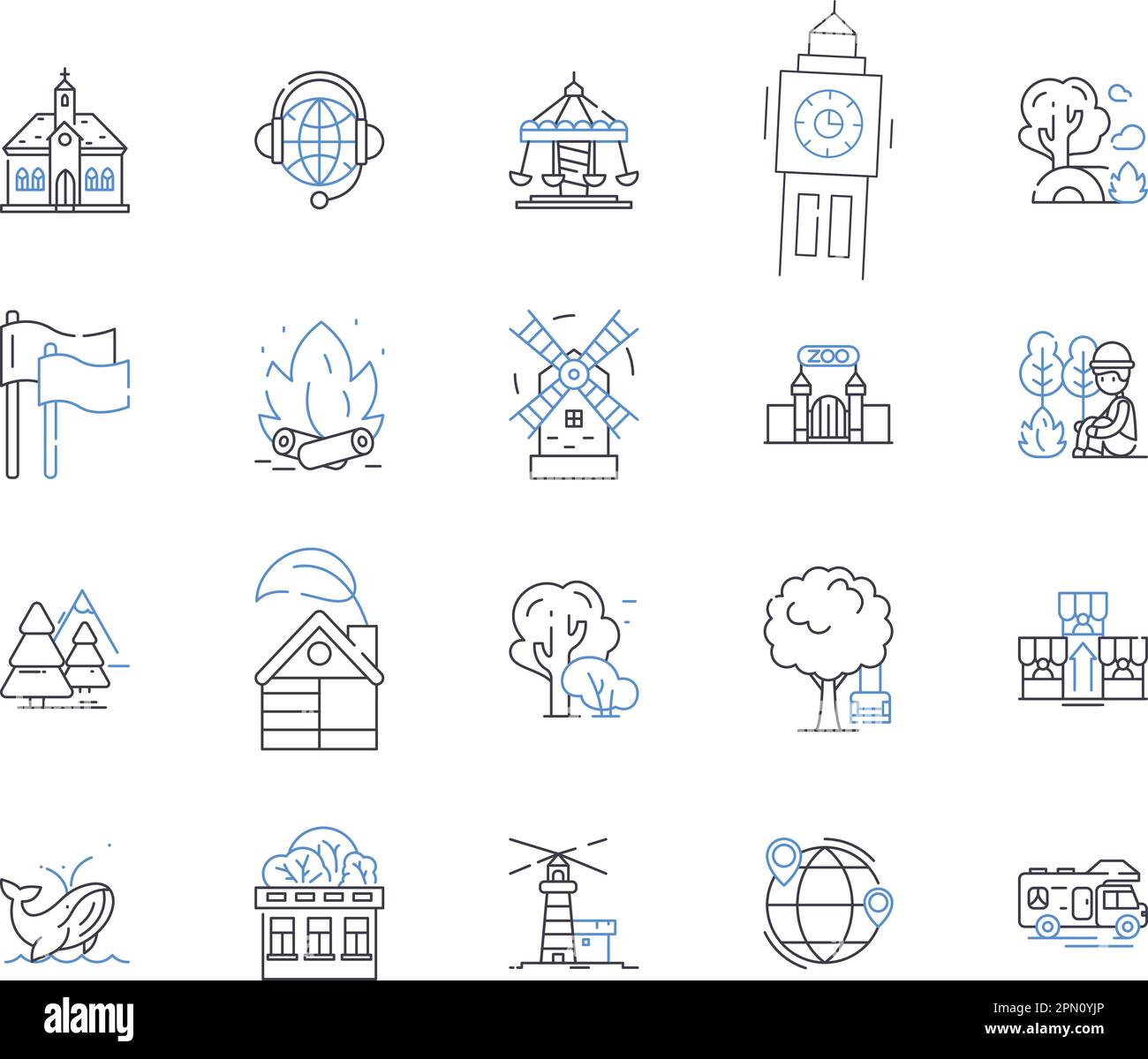 World tour outline icons collection. Travel, Globe, Journey ...
