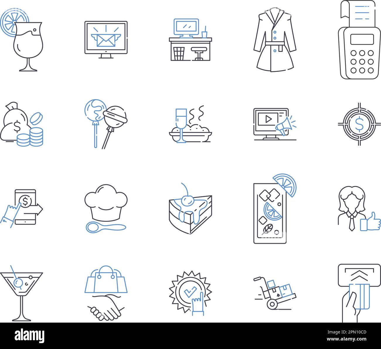 Shop and meal outline icons collection. shop, meal, restaurant, bistro ...