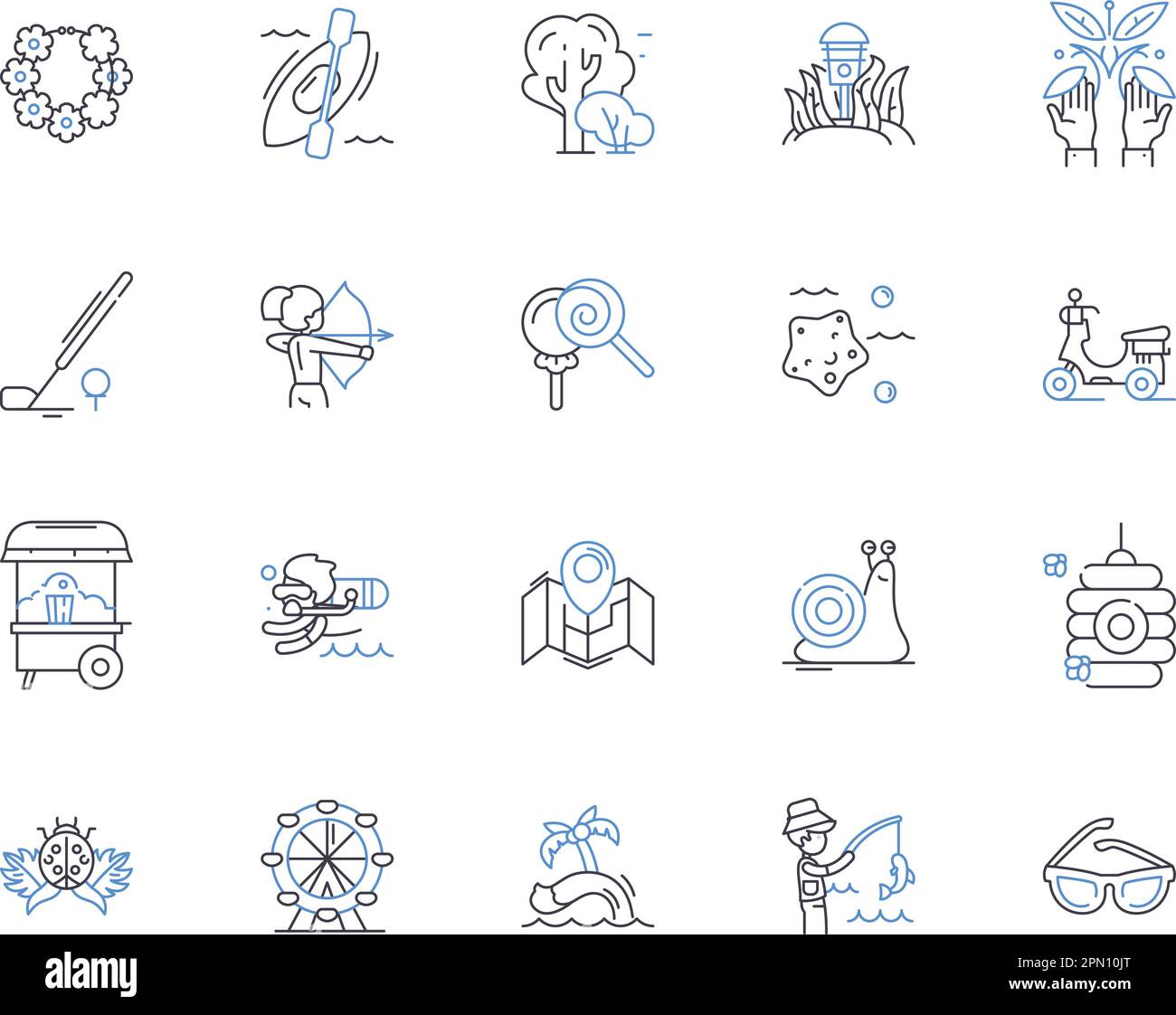 Summer vacation outline icons collection. Holiday, Trip, Relaxation ...