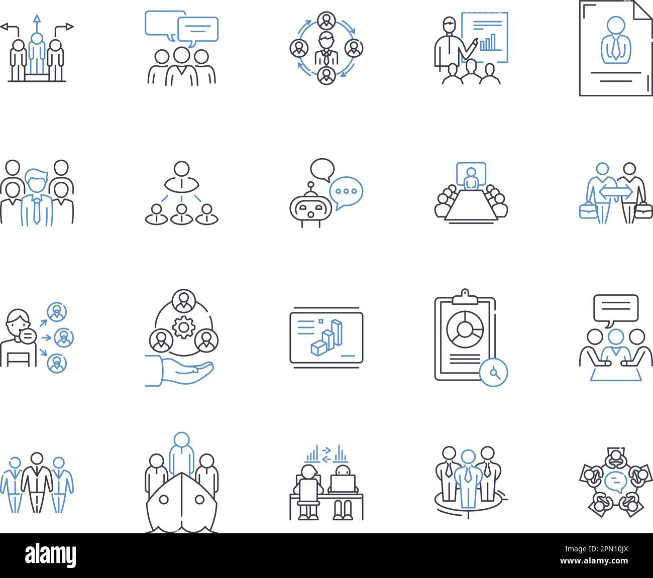 Management coworkers outline icons collection. Cooperation ...