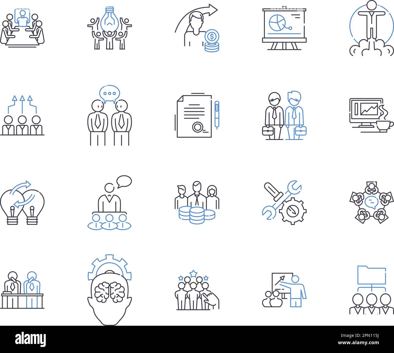 Department cooperation outline icons collection. Coordination ...