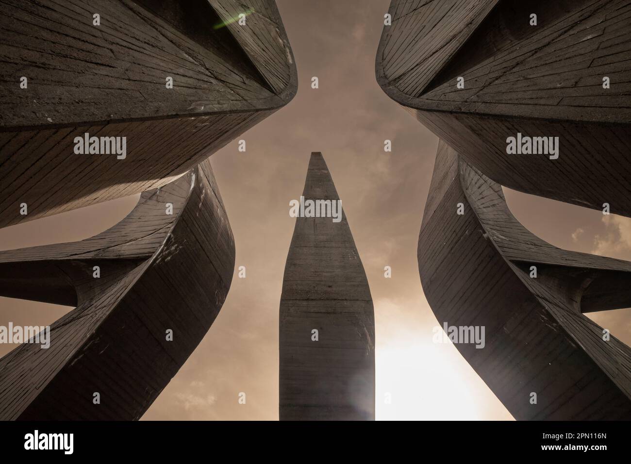 Picture of the main monument of the Kosmaj memorial, made of concrete ...