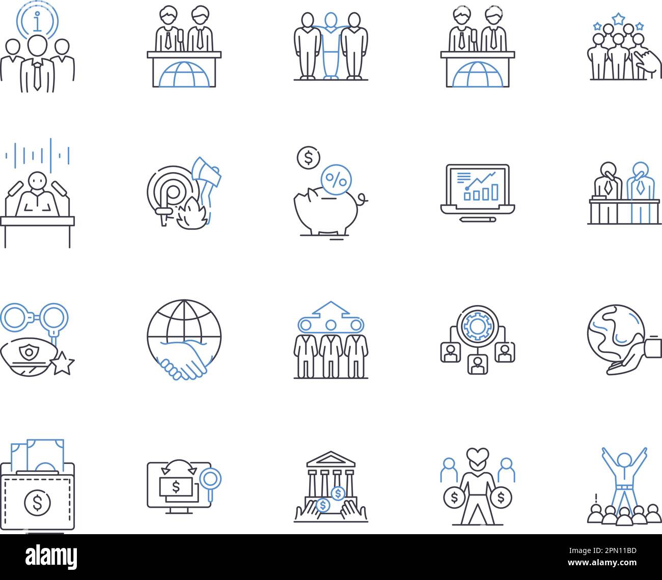 Business and professions outline icons collection. Management ...
