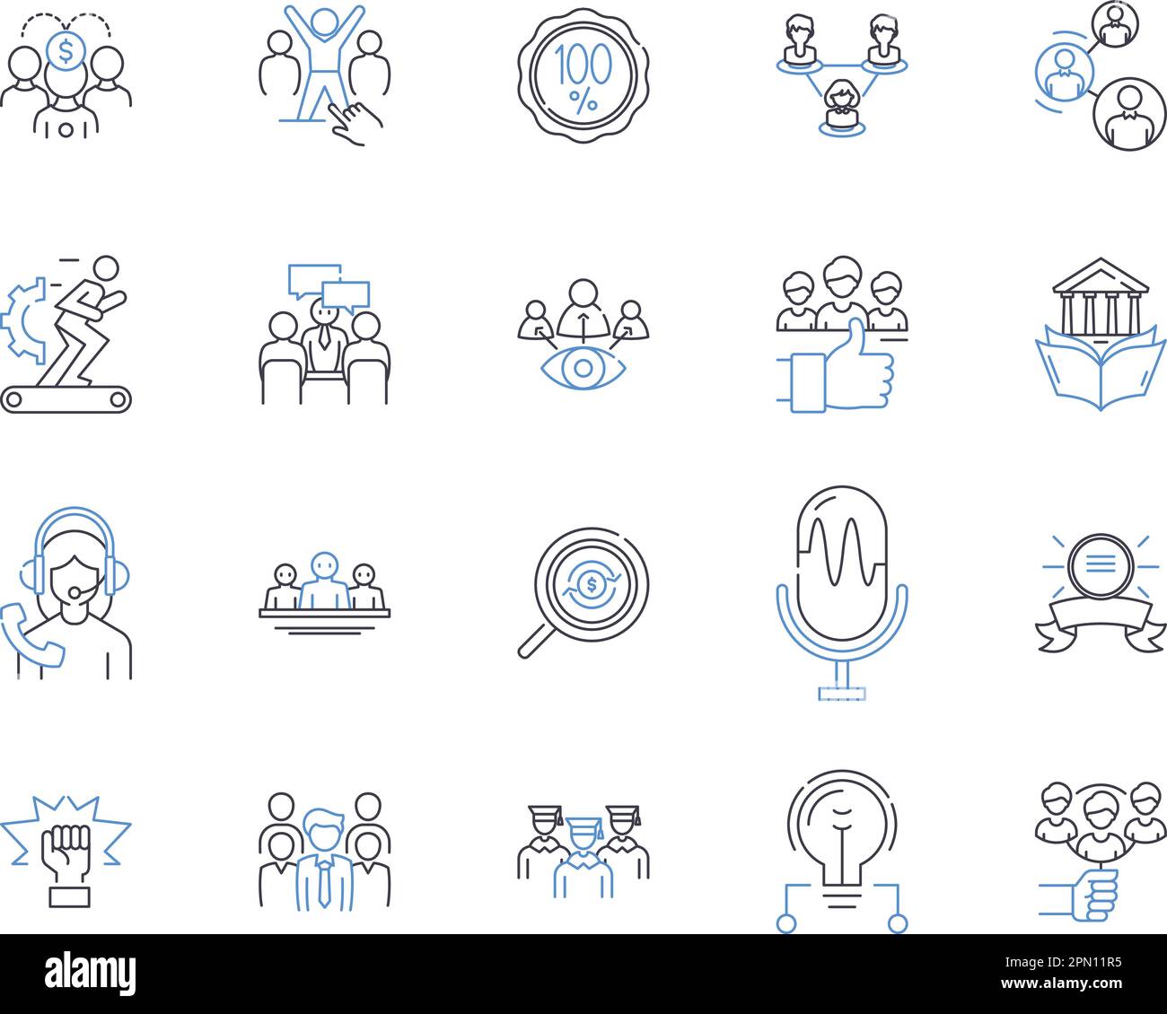 Staff studying outline icons collection. Examining, Learning, Gaining, Educating, Grasping ...
