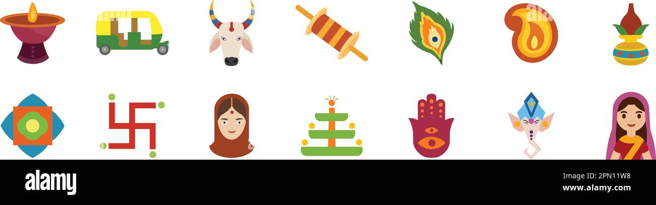 Traditional vector indian flat icon pack. Set of ethnic symbols and ...