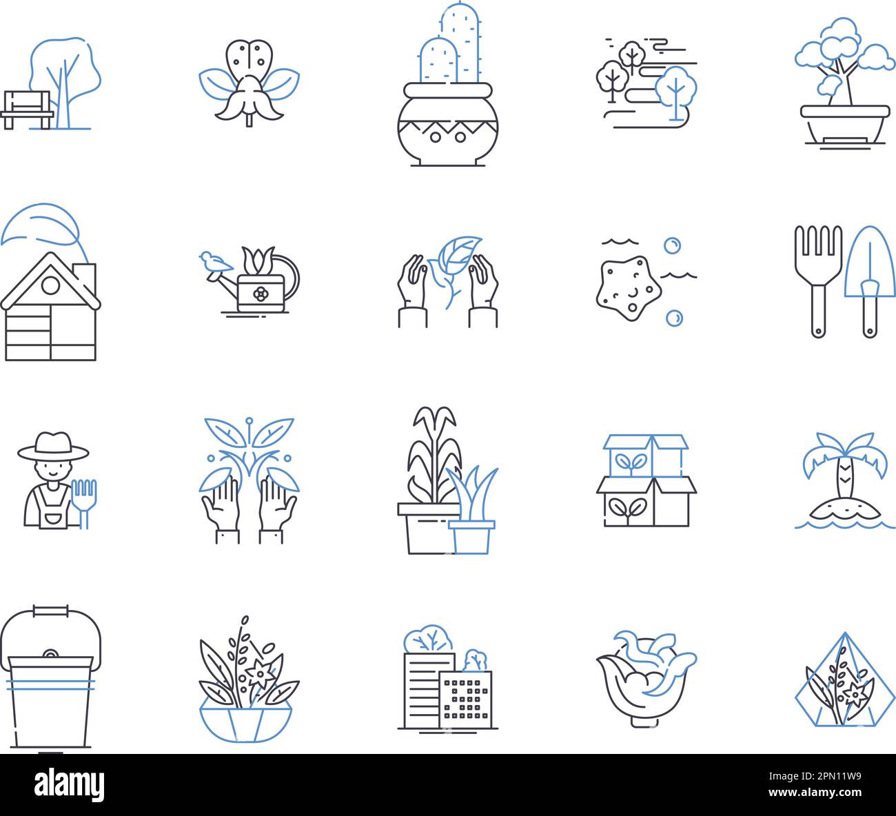 Garden and design outline icons collection. Landscaping, Gardening ...