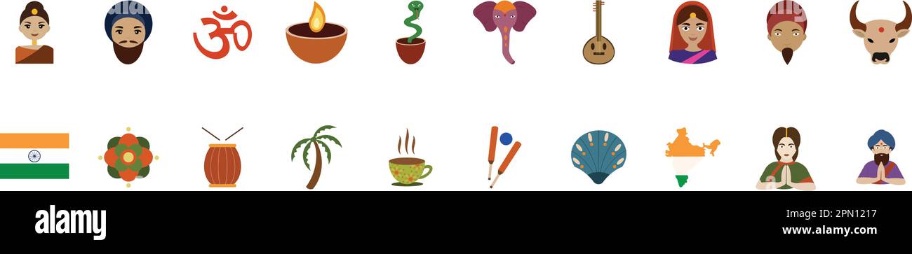 Traditional vector indian flat icon pack. Set of ethnic symbols and ...