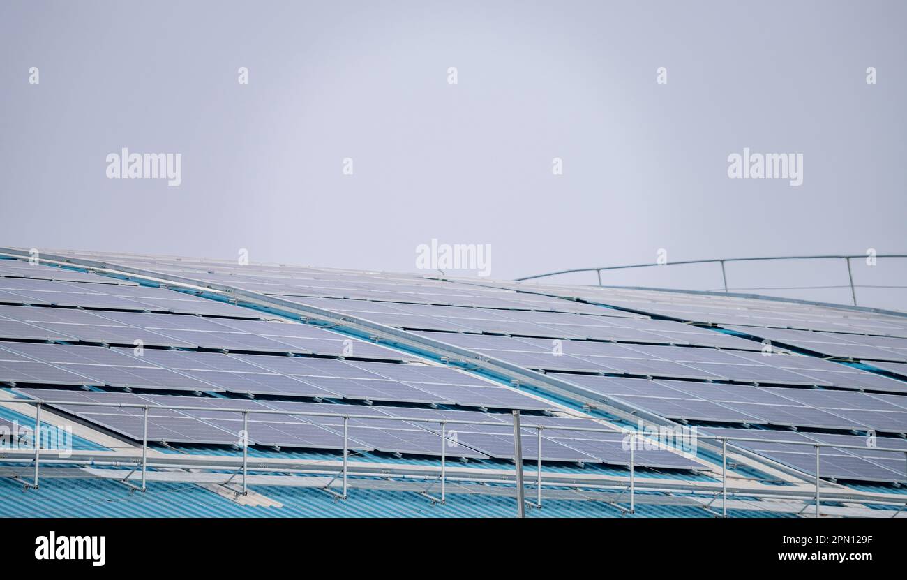 Solar energy for factory or warehouse building. Solar panels on the ...