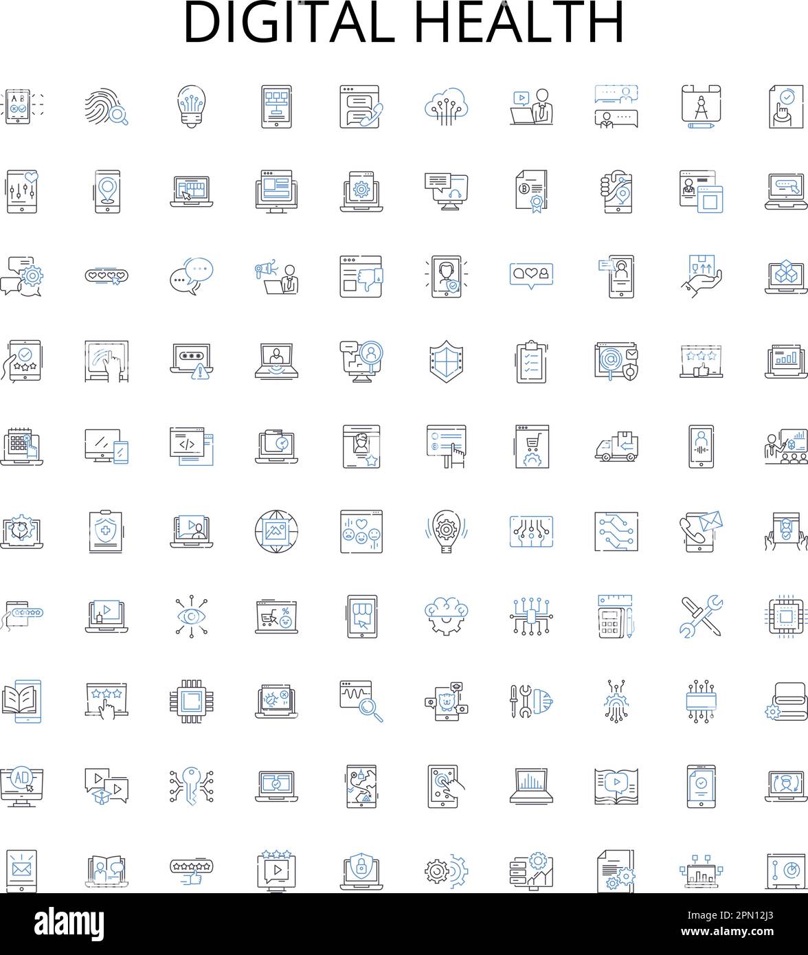 Digital health outline icons collection. Digital, health, telehealth ...