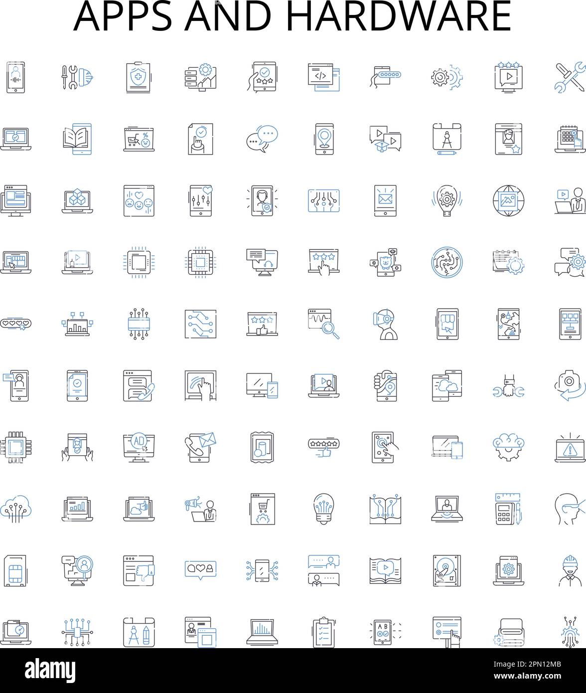 Apps and hardware outline icons collection. app, hardware, software, operating system ...