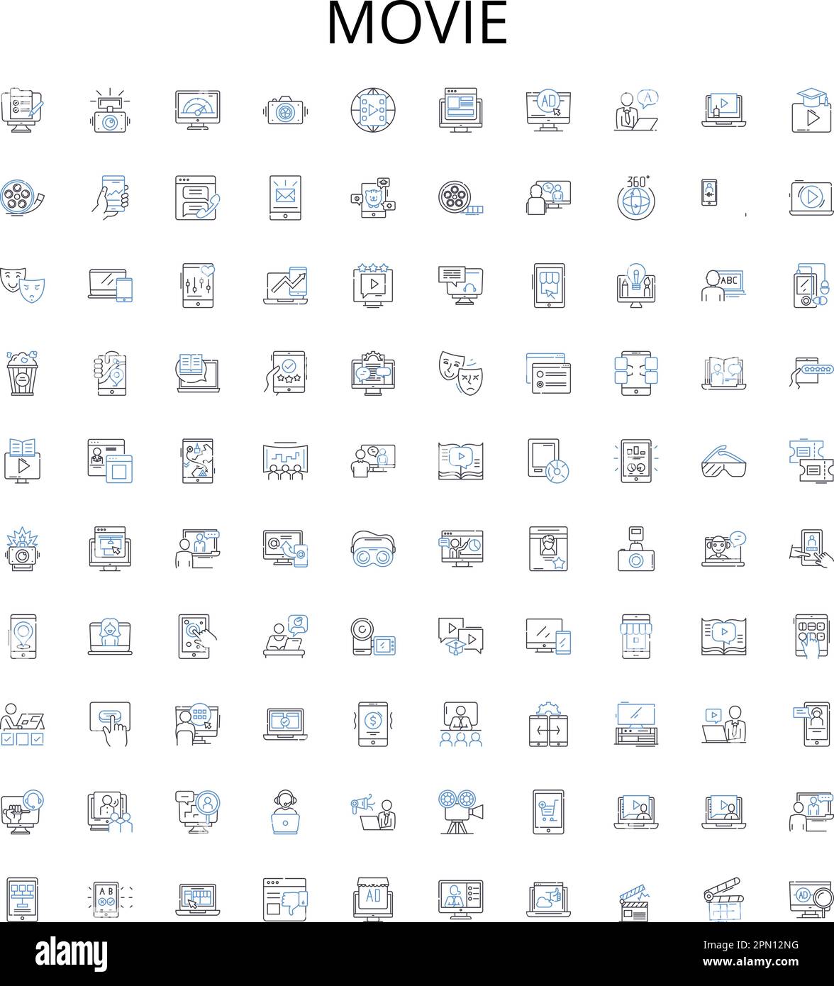 Movie outline icons collection. Film, Cinema, Show, Flick, Reel ...