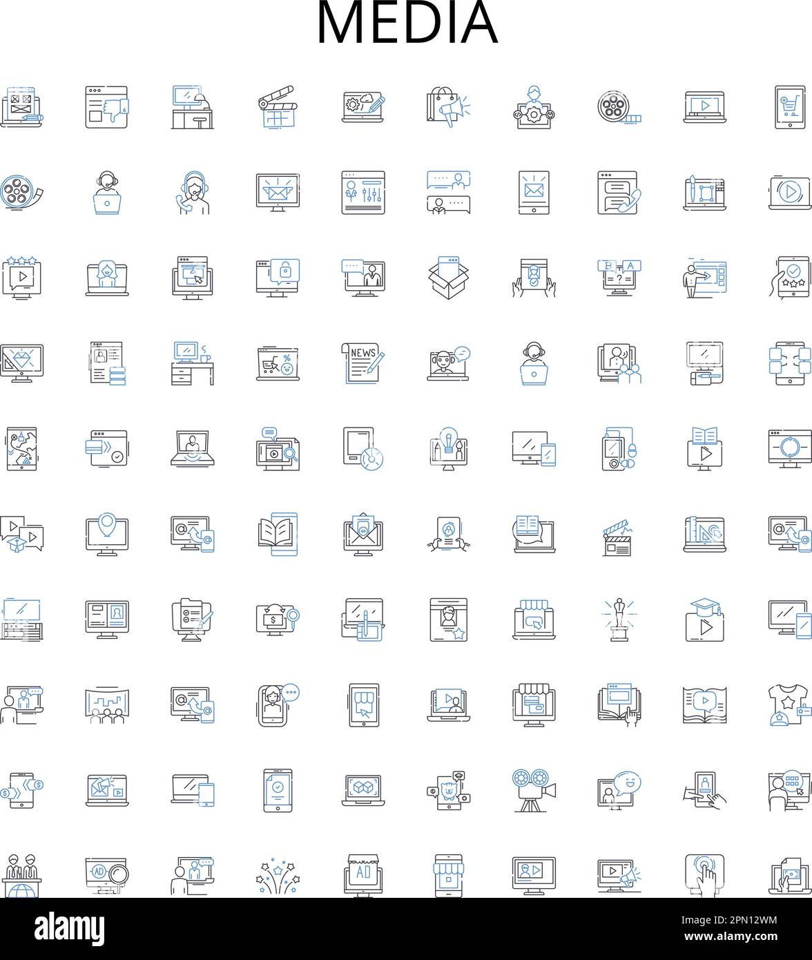 Media outline icons collection. Media, Journalism, Broadcasting ...