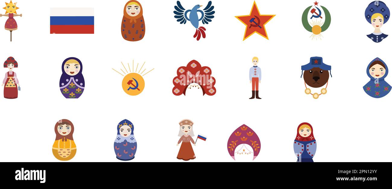 Traditional russian icon set. Hand drawn vector illustration set in ...