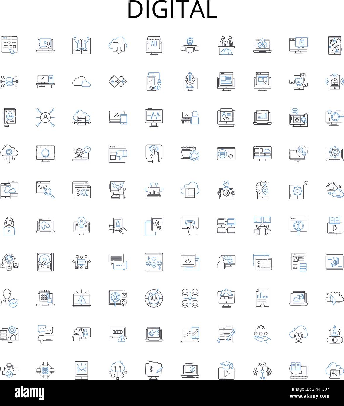 Digital Outline Icons Collection Technology Computing Electronics Network Digitalization
