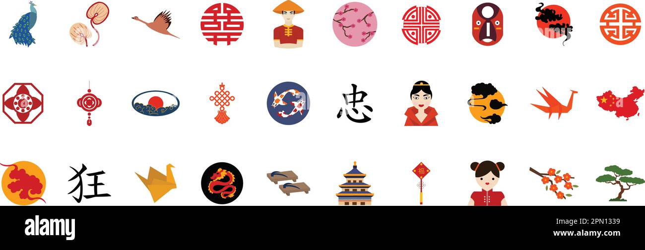 Traditional chinese icon set. hand drawn vector illustration set in ...