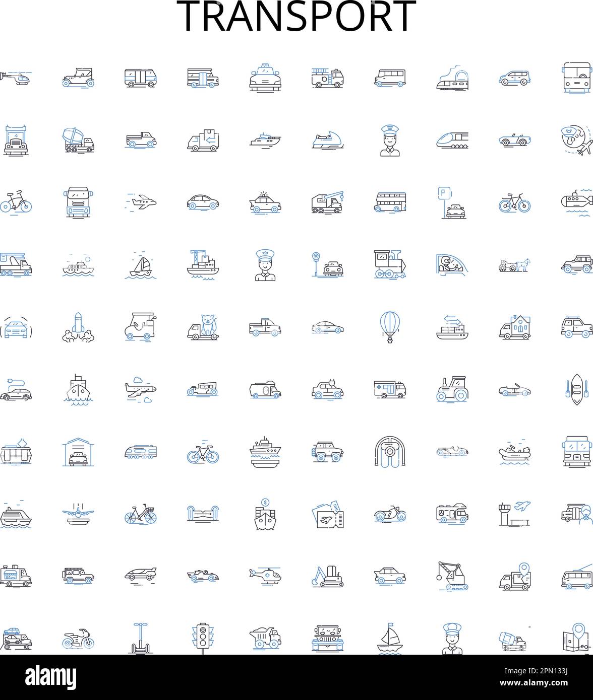 Transport outline icons collection. Transportation, vehicular, shipping, route, commute ...
