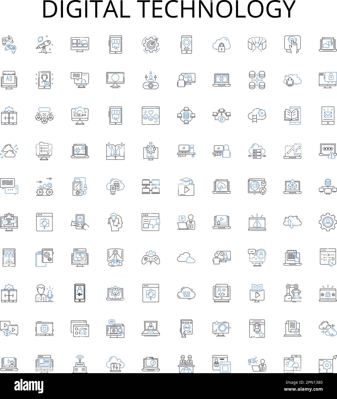 Digital Technology Outline Icons Collection Digital Technology Networking Computing