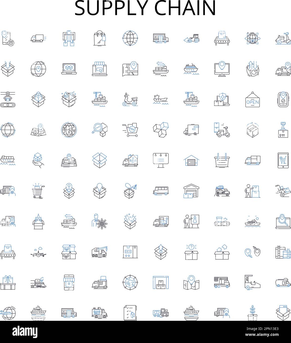 Supply chain outline icons collection. Logistics, Management, Optimization, Supply, Chain ...