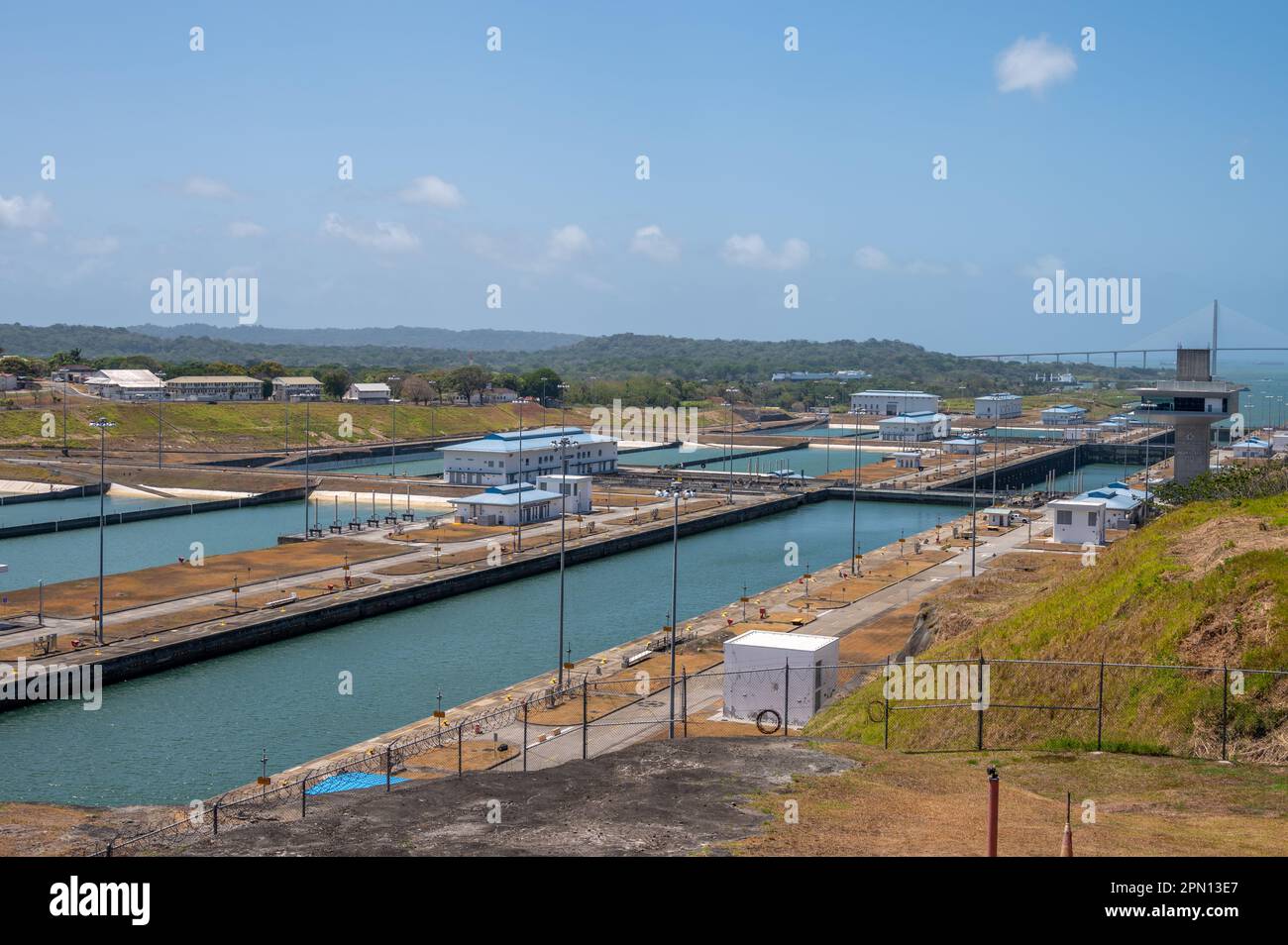 Colon, Panama - April 2, 2023: Views of a container ship at the Agua ...