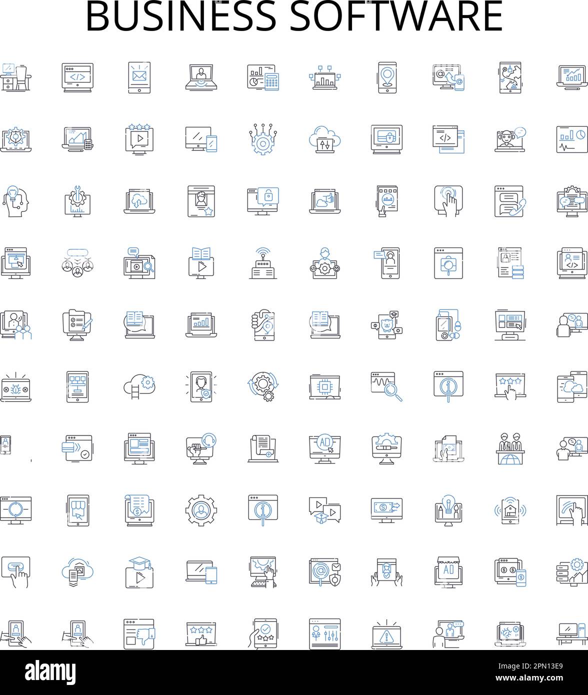 Business software outline icons collection. Accounting, ERP, CRM ...