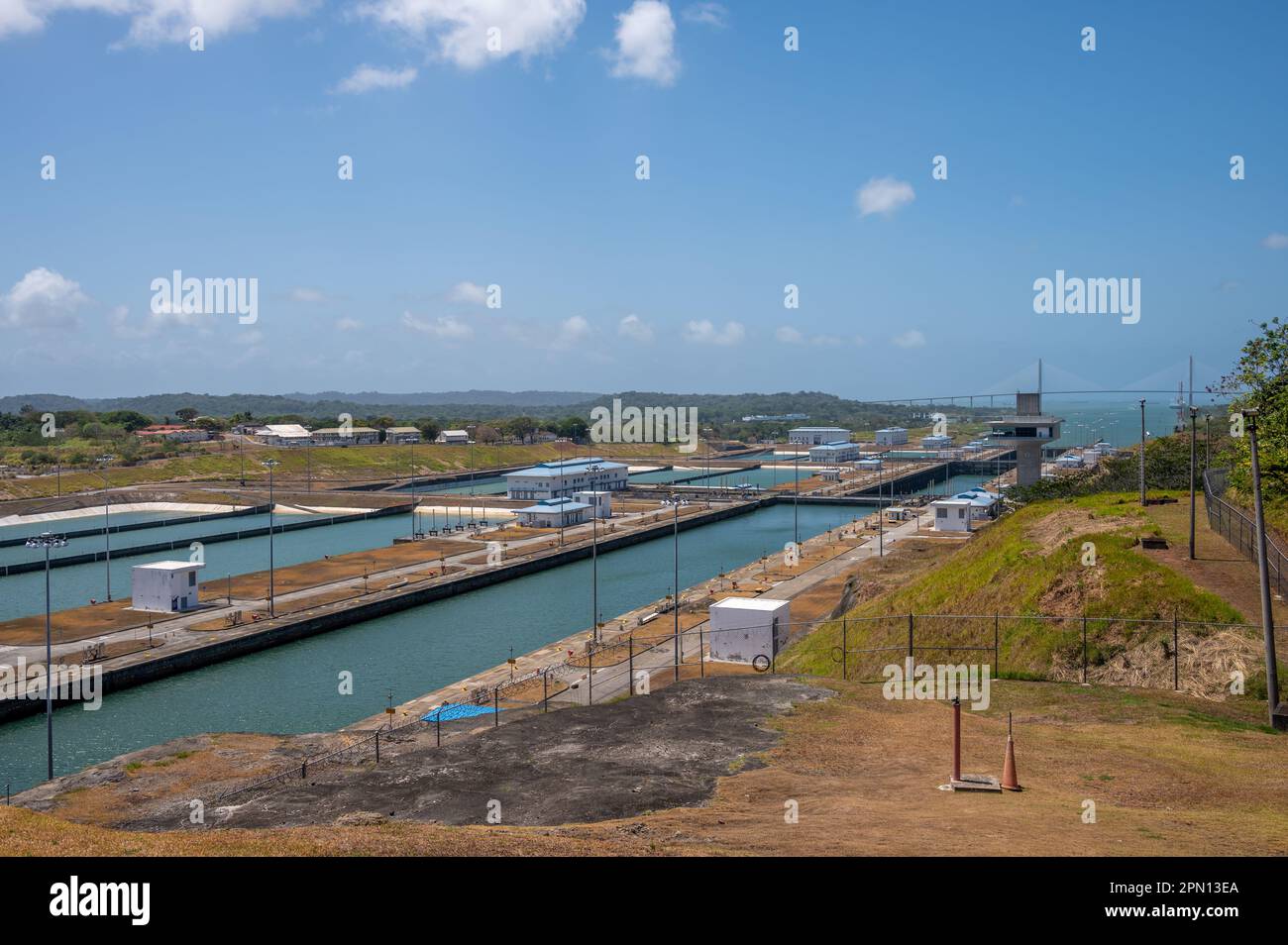Colon, Panama - April 2, 2023: Views of a container ship at the Agua ...