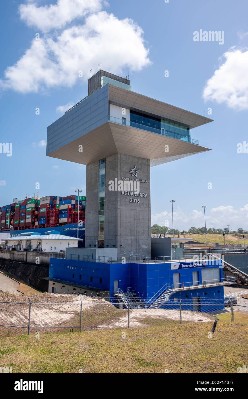 Colon, Panama - April 2, 2023: Views of a container ship at the Agua ...