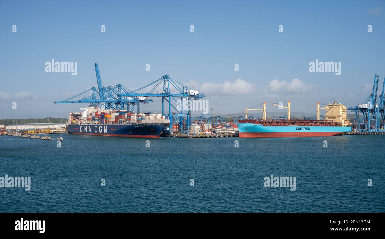 Colon, Panama - April 2, 2023: Views of a container port at Colon in ...