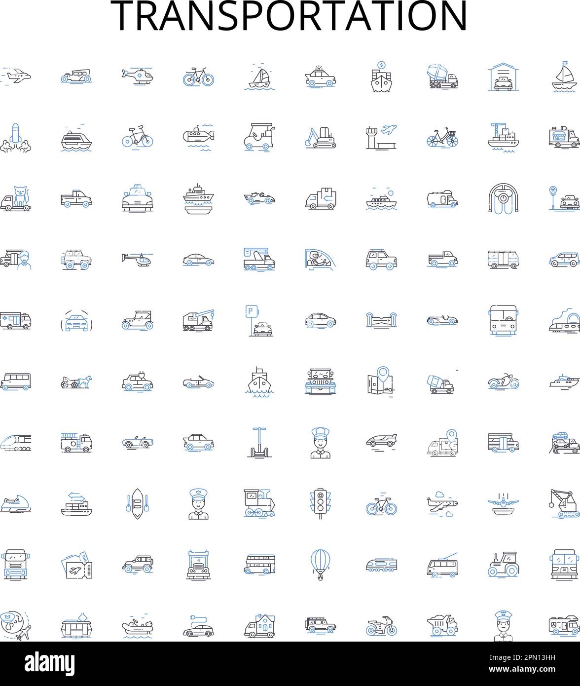 Transportation outline icons collection. Train, Bus, Plane, Taxi, Ferry ...