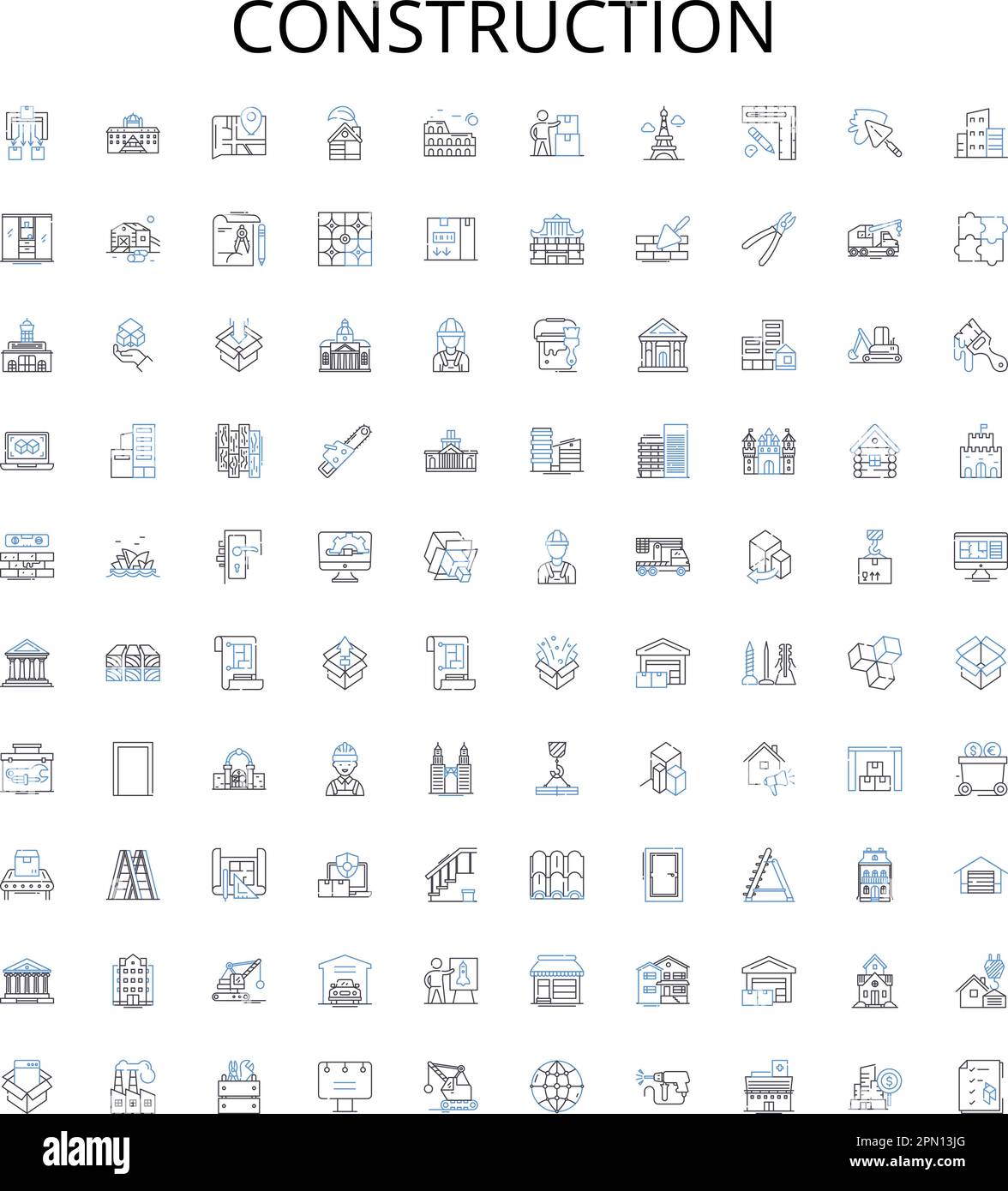 Construction outline icons collection. Build, erect, construct ...