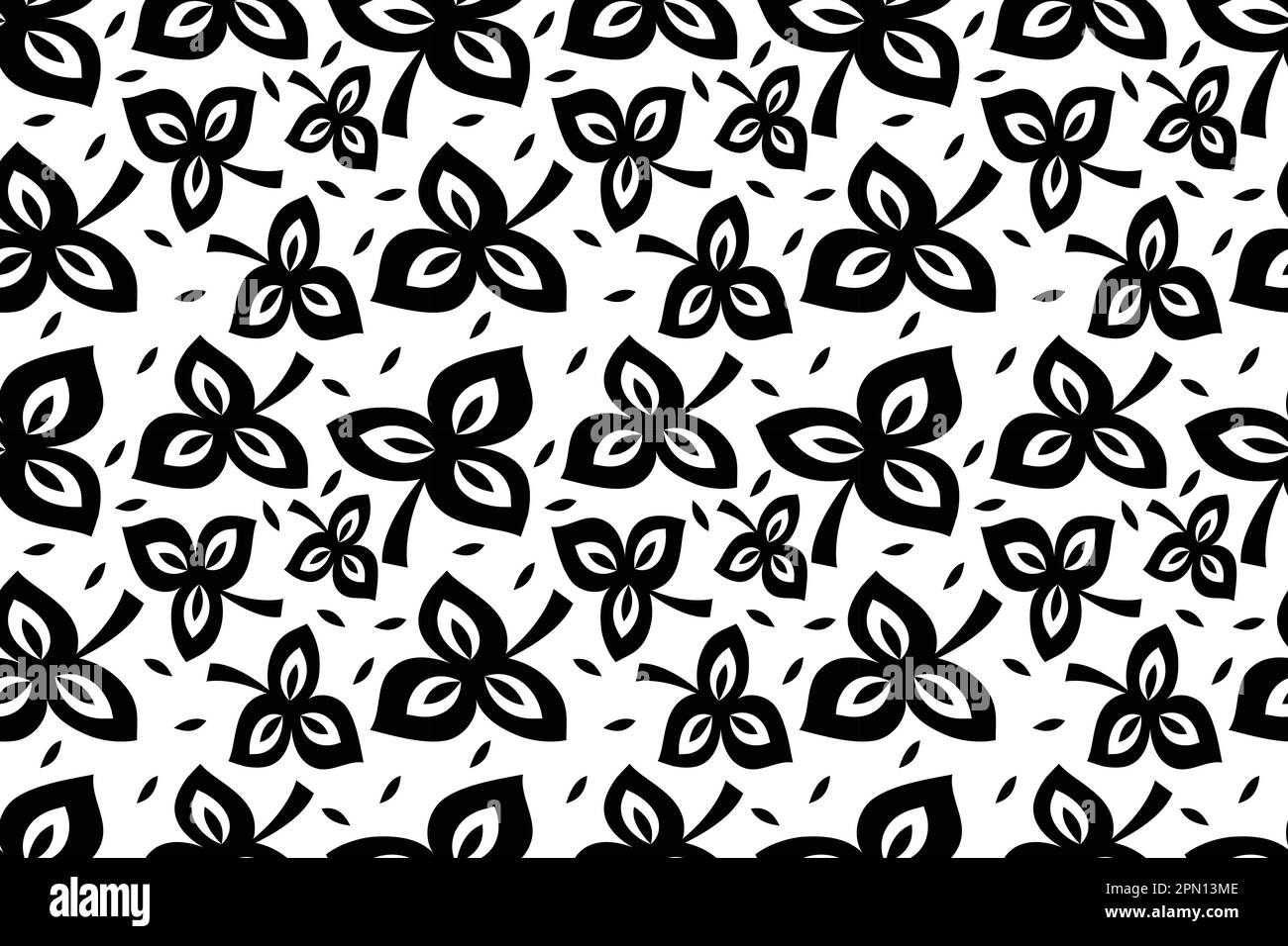 Abstract leaves silhouettes seamless pattern. Hand drawn black leaf ...