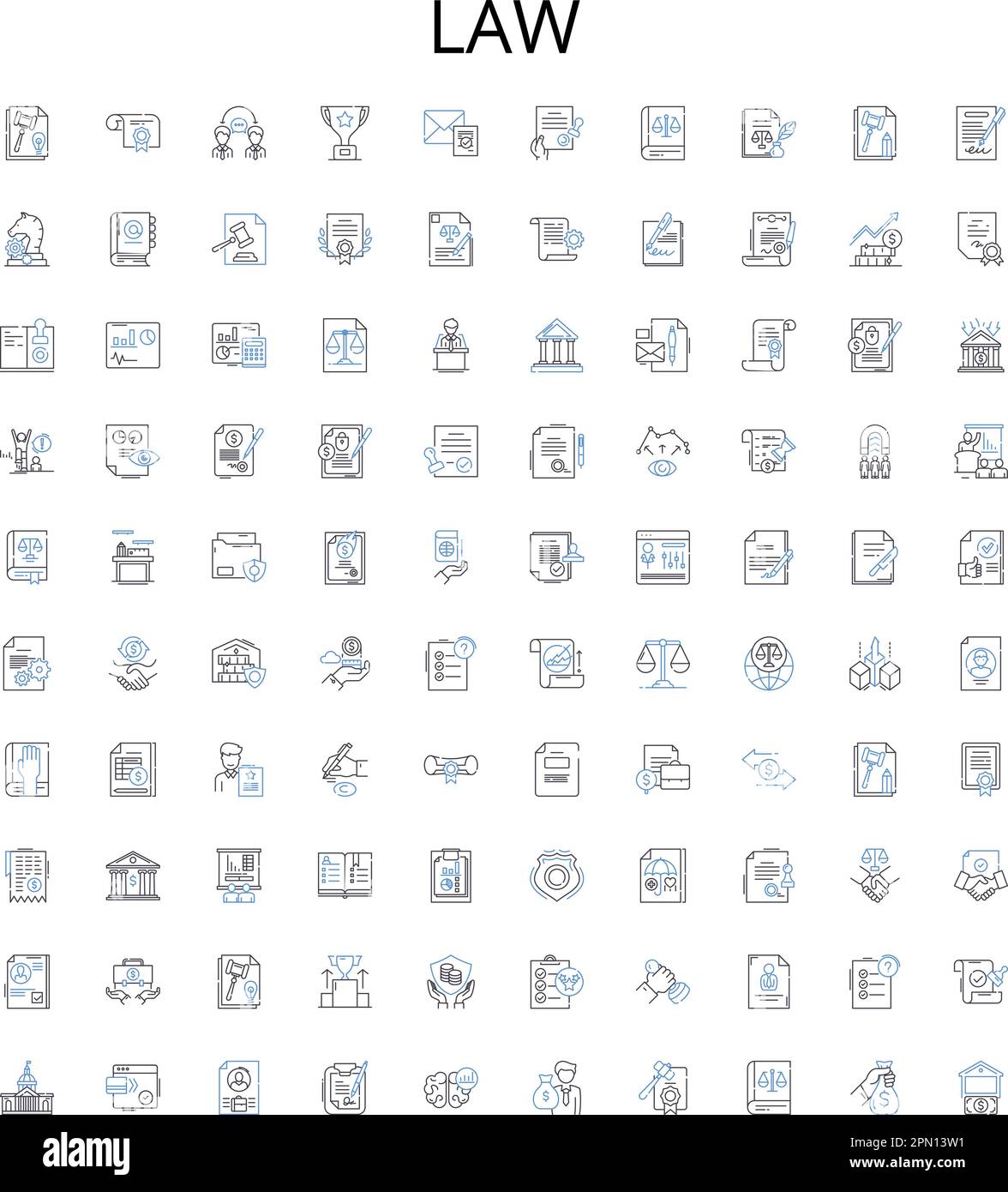 Law outline icons collection. Lawyer, Attorney, Judgement, Regulations ...