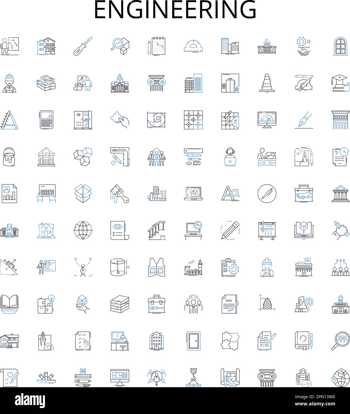 Engineering Outline Icons Collection Engineering Design Construct Create Develop Assemble