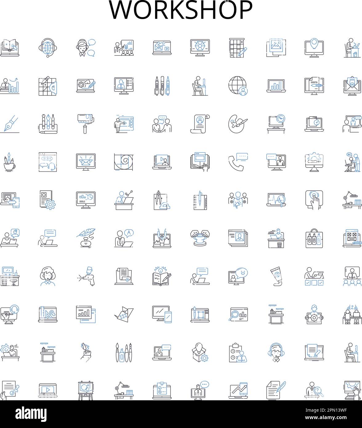 Workshop outline icons collection. Workshop, Training, Seminar ...