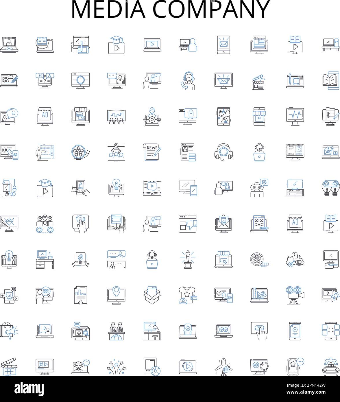 Media company outline icons collection. Media, Company, Broadcasting, Video, Production ...