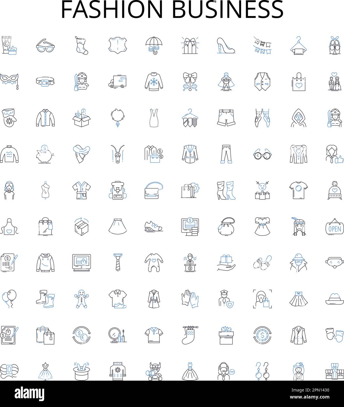 Fashion Business Outline Icons Collection Clothing Footwear Apparel Accessories Style