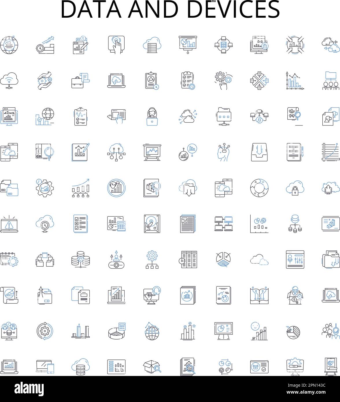 Data and devices outline icons collection. data, devices, computer ...