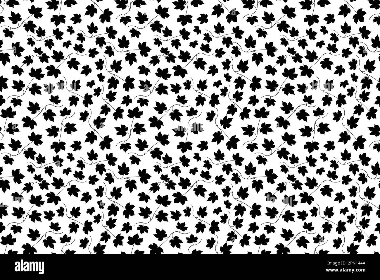 Abstract leaves silhouettes seamless pattern. Hand drawn black leaf ...