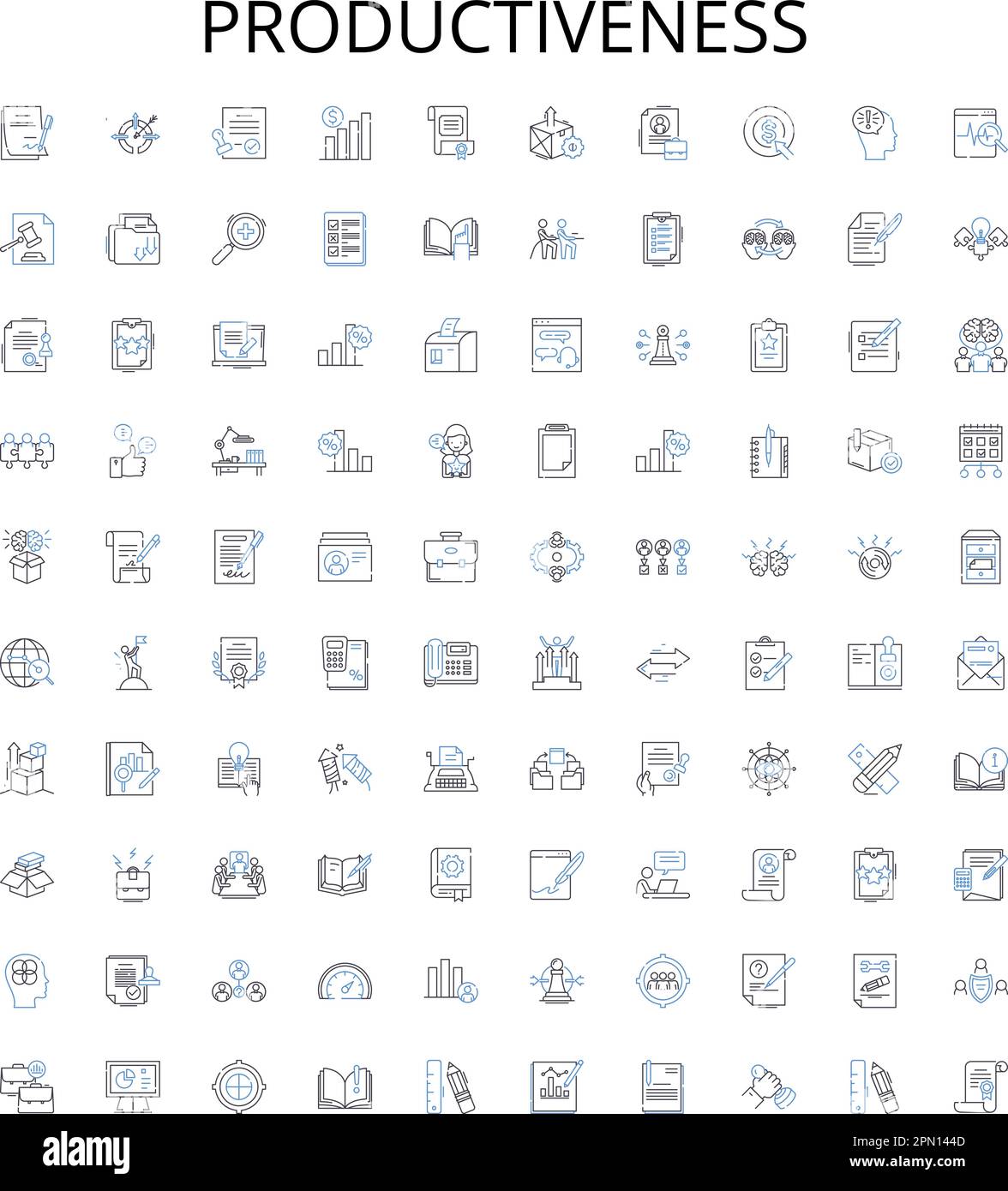 Productiveness outline icons collection. Efficiency, Output, Quality ...