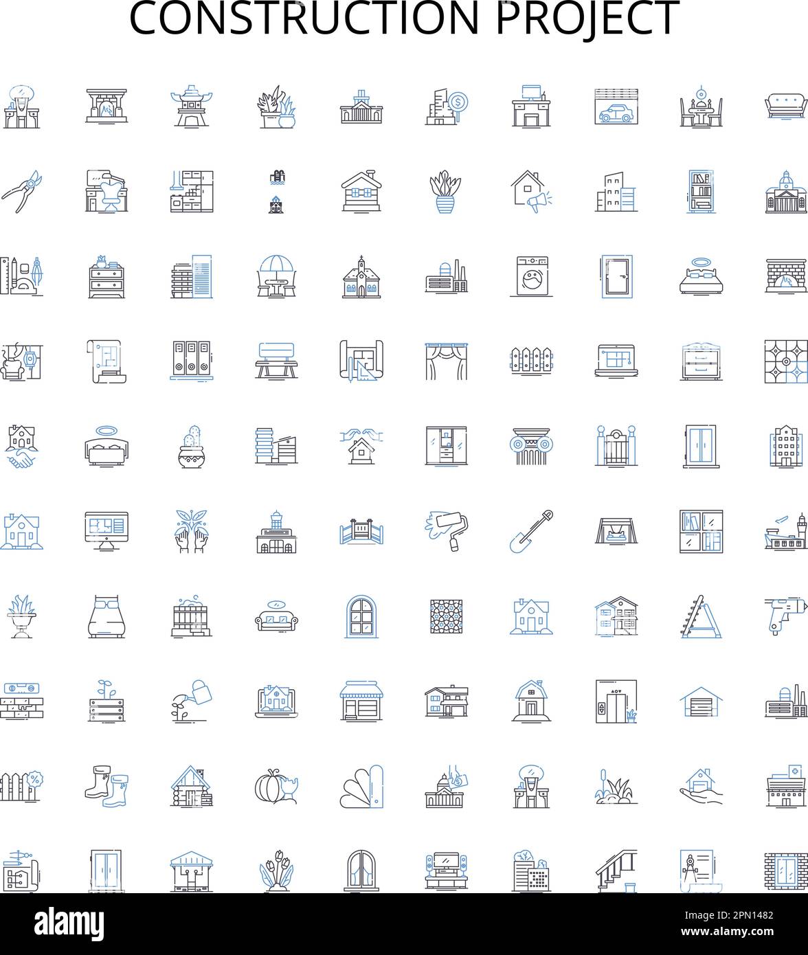 Construction project outline icons collection. building, infrastructure ...