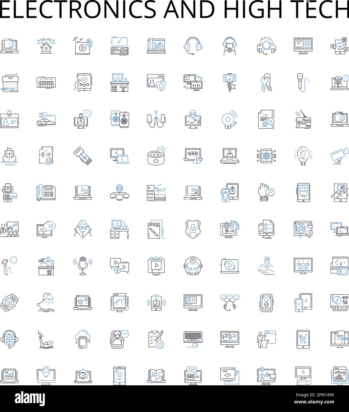 Electronics and high tech outline icons collection. Gadgets, Technology ...