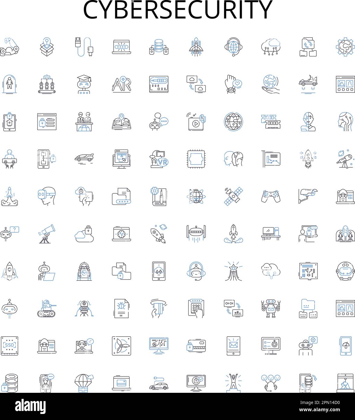Cybersecurity Outline Icons Collection Cybersecurity Hacking Malware Encryption Phishing