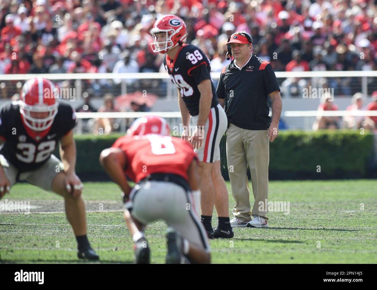 ATHENS, GA - APRIL 15: Georgia Bulldogs head coach Kirby Smart looks on ...