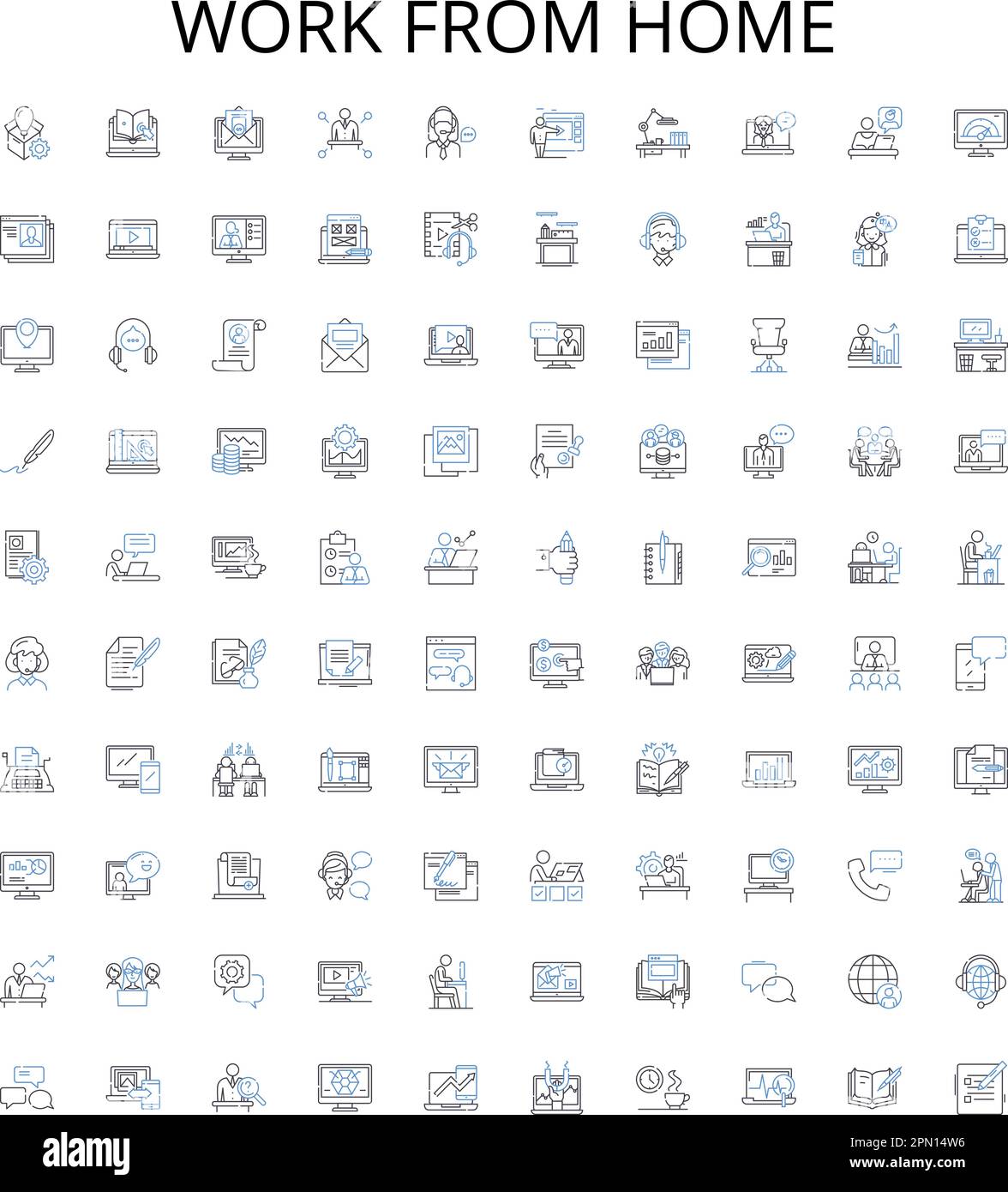 Work from home outline icons collection. Home-based, telecommuting ...