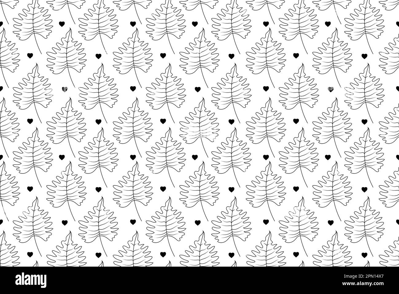 Outline handdrawn seamless background with tropical leaves. Stylized ...