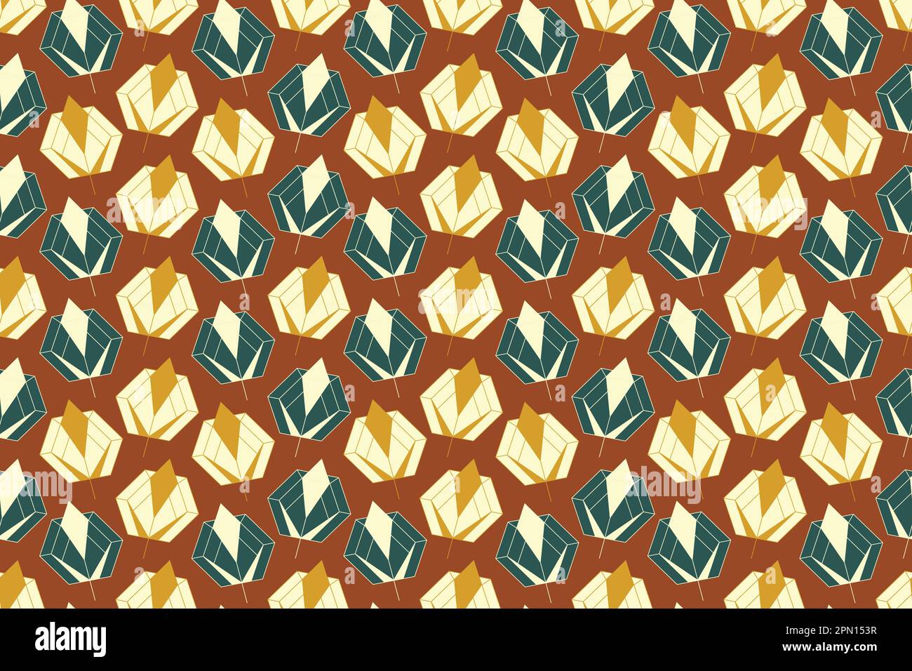 Seamless floral pattern with abstract geometric flower texture, gold on ...