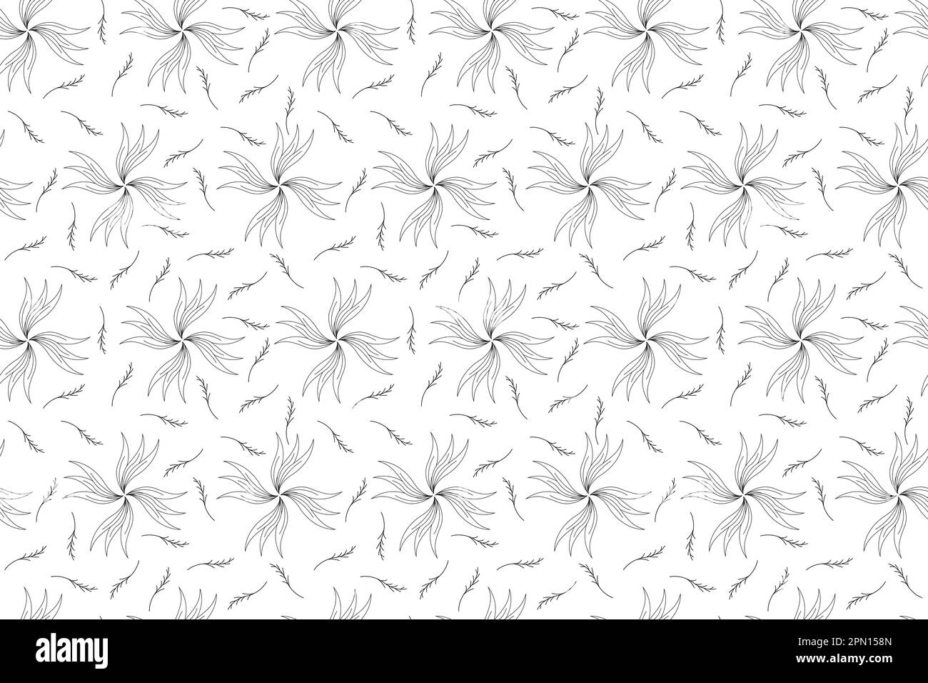 Black contour seamless pattern with stylized silhouettes of leaves. Can ...