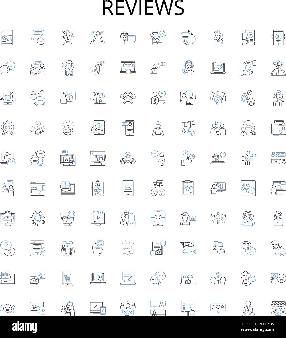 Reviews outline icons collection. Reviews, Ratings, Opinions, Feedback, Judgments, Assessments ...