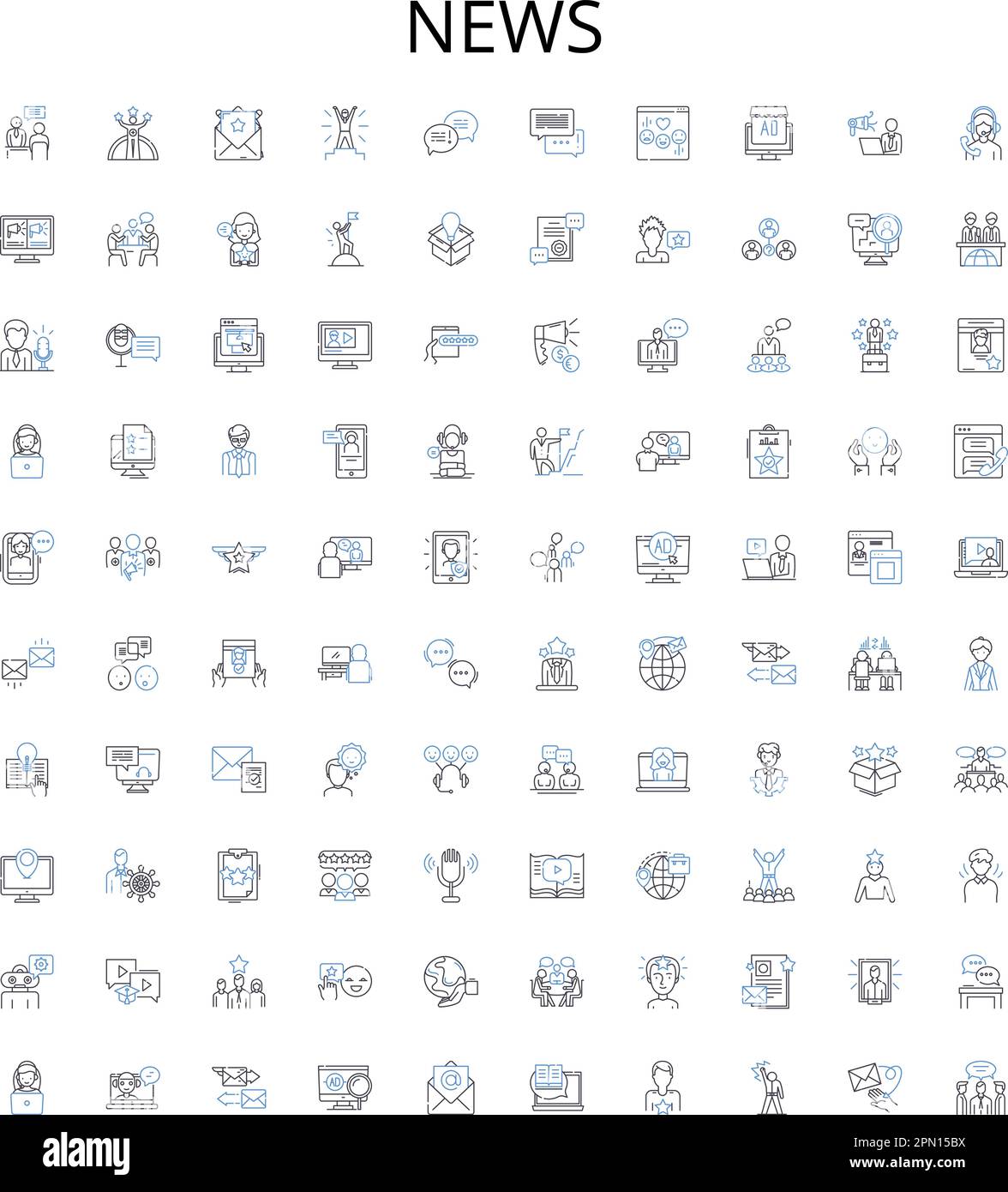 News outline icons collection. News, Media, Headlines, Journalism, Broadcast, Reporter, Breaking ...