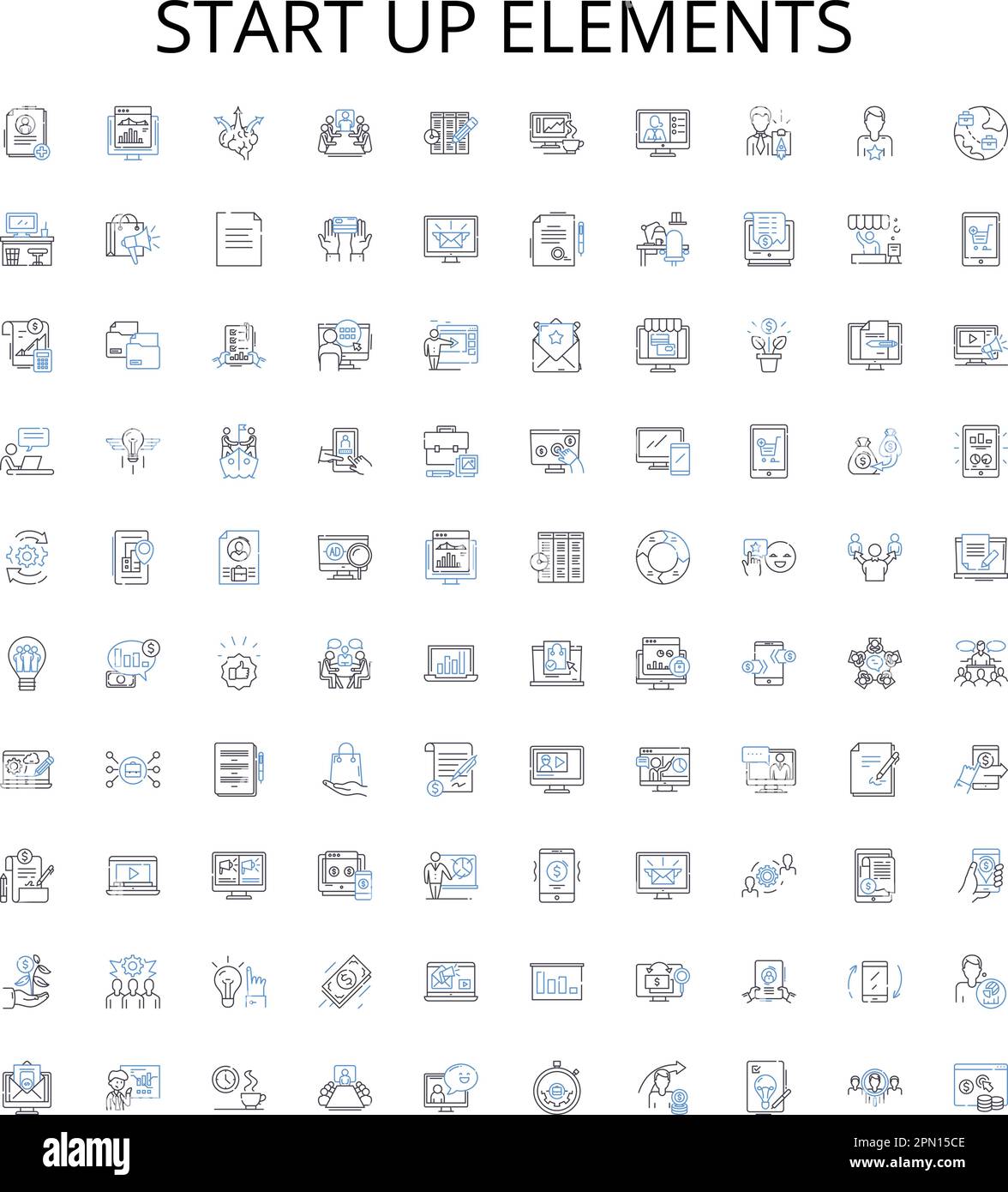 Start up elements outline icons collection. Funding, Resources, Idea ...