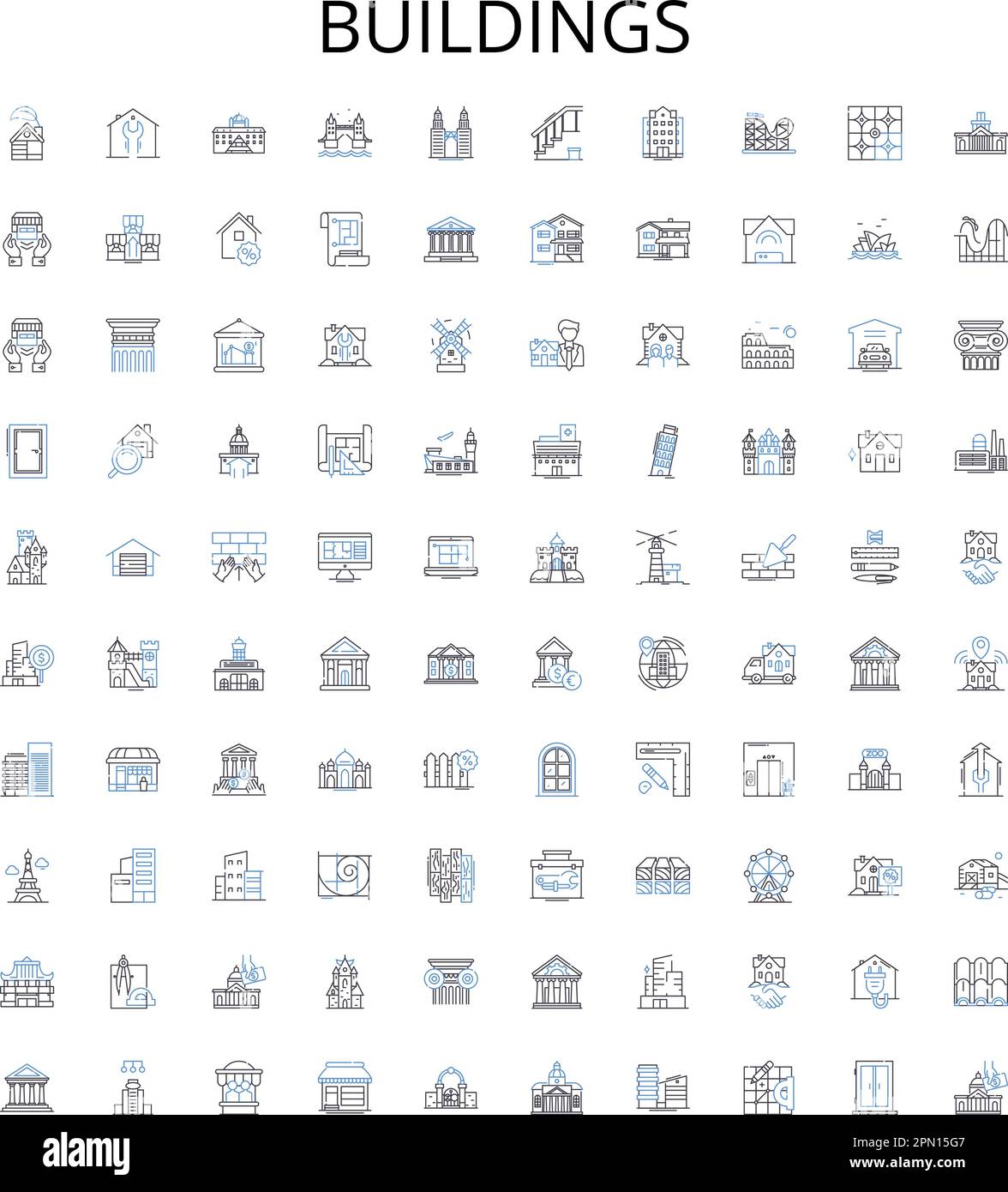 Buildings outline icons collection. Architecture, Structures, Edifices ...